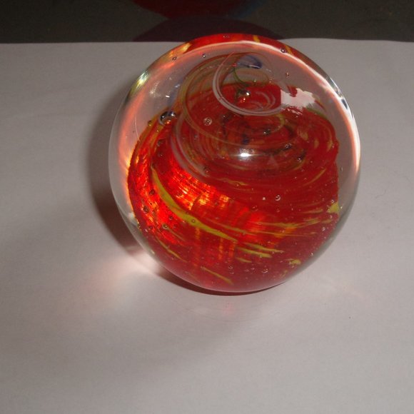 Paperweight | Accents | Art Glass Paperweight Orange Glitter Swirl ...